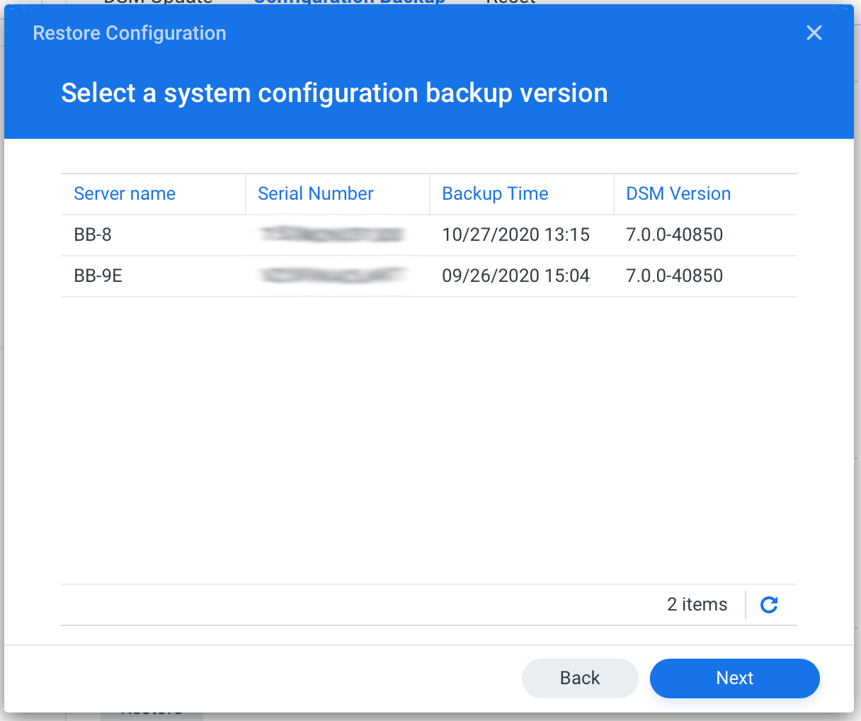 DSM 7 - Configuration backup and restore