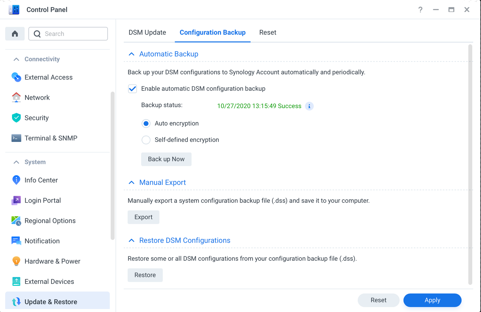 DSM 7 - Configuration backup and restore