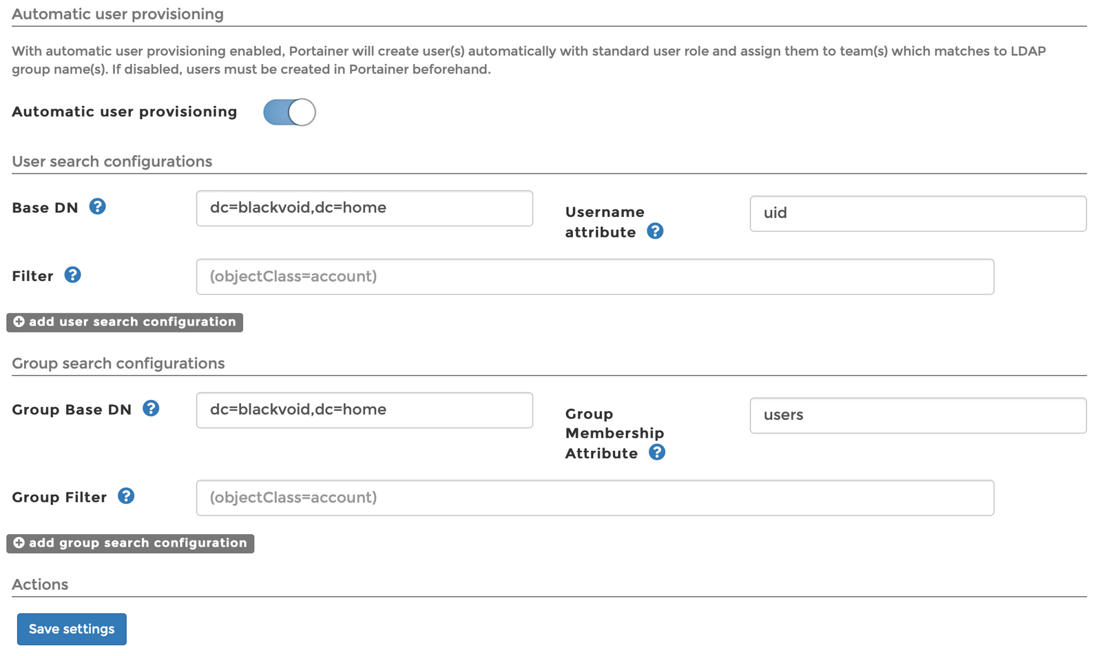 Portainer - login via LDAP hosted on Synology NAS