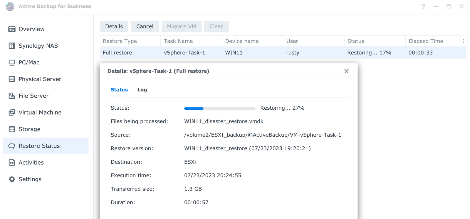 VMware & Synology (part 2) - use Active Backup for Business to backup and restore ESXi VMs
