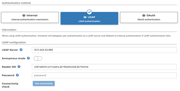 Portainer - login via LDAP hosted on Synology NAS