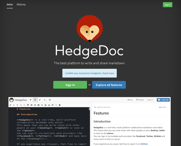 HedgeDoc - collaborative markdown editor (via Docker on Synology NAS)